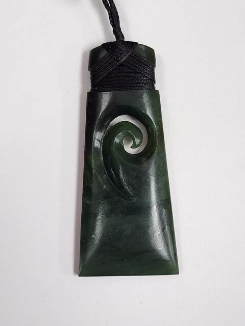 Large Pounamu Toki Pendant with Koru